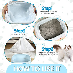 Jutom Large Cat Litter Box Liners, 80 Count, 36 x 18 in and 31 x 18 in, Scratch Resistant HDPE Material, Convenient Drawstring Design, Keep Home Clean