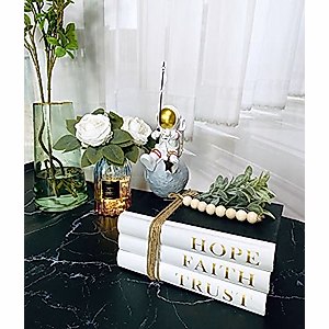 Decorative Hardcover Quote Books,Black and White Decoration Books, Farmhouse Stacked Books ,HOPE | FAITH | TRUST (Set of 3) Stacked Books for Decorating Coffee Tables and Bookshelf