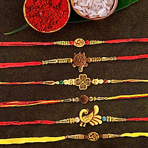Set of 6 Rakhi Bracelet for Brother Bhai Rakshabandhan Rakhee Thread, Raksha Bandhan Festival Rakhi for Bhaiya n Bhabhi, Indian Designer Latest Rakhi for Bhai Thread Bracelets