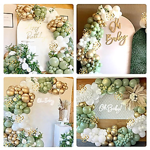 147pcs Sage Green Balloon Arch Kit, Sage Green and Gold White Balloons for Wedding Engagement Anniversary Bridal Shower Baby Shower Birthday Party Decorations