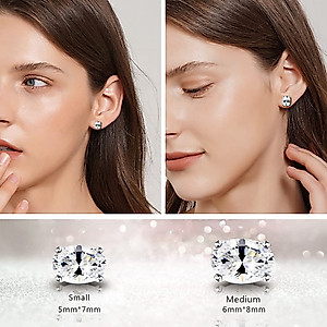 "STUNNING FLAME" 18K White Gold Plated 925 Sterling Silver Cubic Zirconia Oval Cut Stud Earrings | CZ Studs for Women（Oval，5）