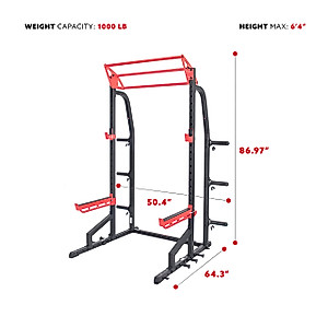 Sunny Health & Fitness Power Zone Half Rack Heavy Duty Performance Power Cage with 1000 LB Weight Capacity – SF-XF9933, Black