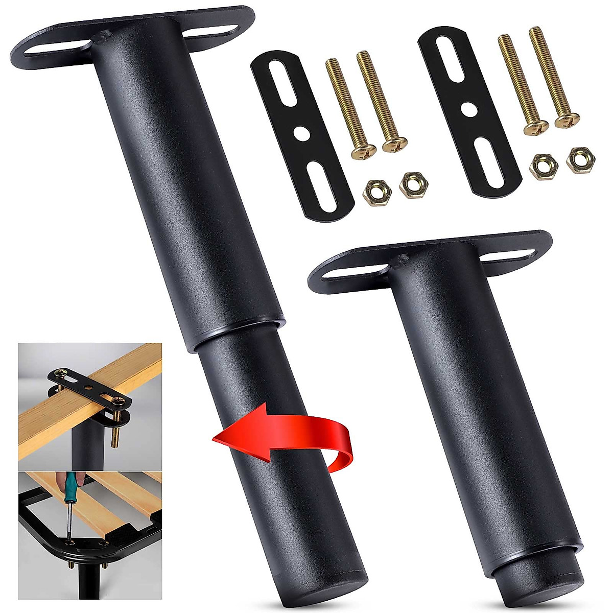 Pisman Bed Support Legs, Bed Frame Center Support feet, Adjustable Bed Legs for Mattress Frame Support,Matte Black Heavy Duty Furniture Replacement Legs (2PCS Matte Black)