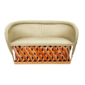 Love Seat Equipal Mueble Hecho a Mano por Equipales San Jose Color Beige Mexicano Estilo Tradicional Ideal para tu hogar, casa, jardín, oficina, restaurante, hotel, bar, playa, sala, comedor, recámara