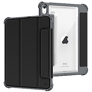 Fintie Hybrid Rugged Case for iPad Air 11-inch M2 (2024), iPad Air 5th / 4th Generation (2022/2020) 10.9 Inch - Military Drop Tested Heavy Duty Clear Cover with Pencil Holder, Black