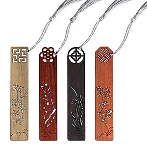 4 Pieces Carving Wooden Bookmark Classical Handmade Wood Bookmark Vintage Chinese Style Bookmarks Hollow Out Book Markers with Chinese Classic Element (Elegant Style)