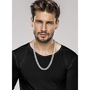 Miabella Solid 925 Sterling Silver Italian 9mm Solid Diamond-Cut Cuban Link Curb Chain Necklace For Men- and women, Made in Italy