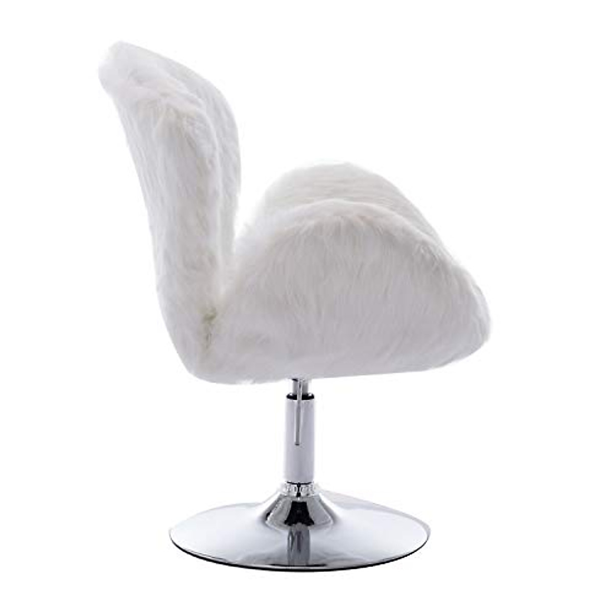 Vanity Chair for Bedroom Cute Home Office Chair Faux Fur Chairs for Teens Girls Dorm Chairs Comfy Adjustable Stool, White (Long Faux Fur)