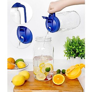 3 Pack 64 oz Wide Mouth Mason Jar Pitchers with Airtight Lids – Leak-Proof Glass Sun Tea Pitchers with Handle for Juices, Milk, Drinks, and Iced Coffee