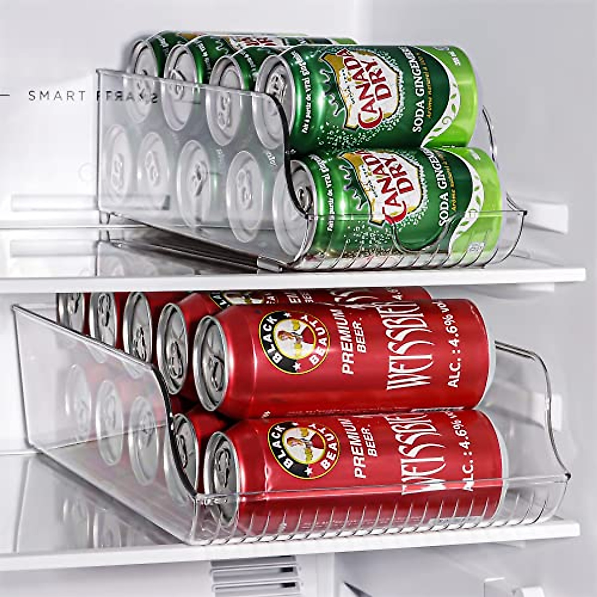4 Pack Refrigerator Organizer Bins, Soda Can Organizer and Wide Water Bottle Holder Set for Cabinets, Countertops, Pantry, Kitchen and Refrigerator, Can Dispenser