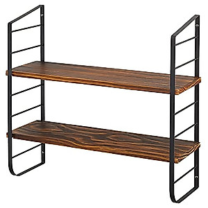mDesign 2-Tiered Floating Shelf – Long Bookshelf with Rust-Resistant Metal Brackets – Wall Shelf for Bathroom, Kitchen, Office etc. – Black/Natural
