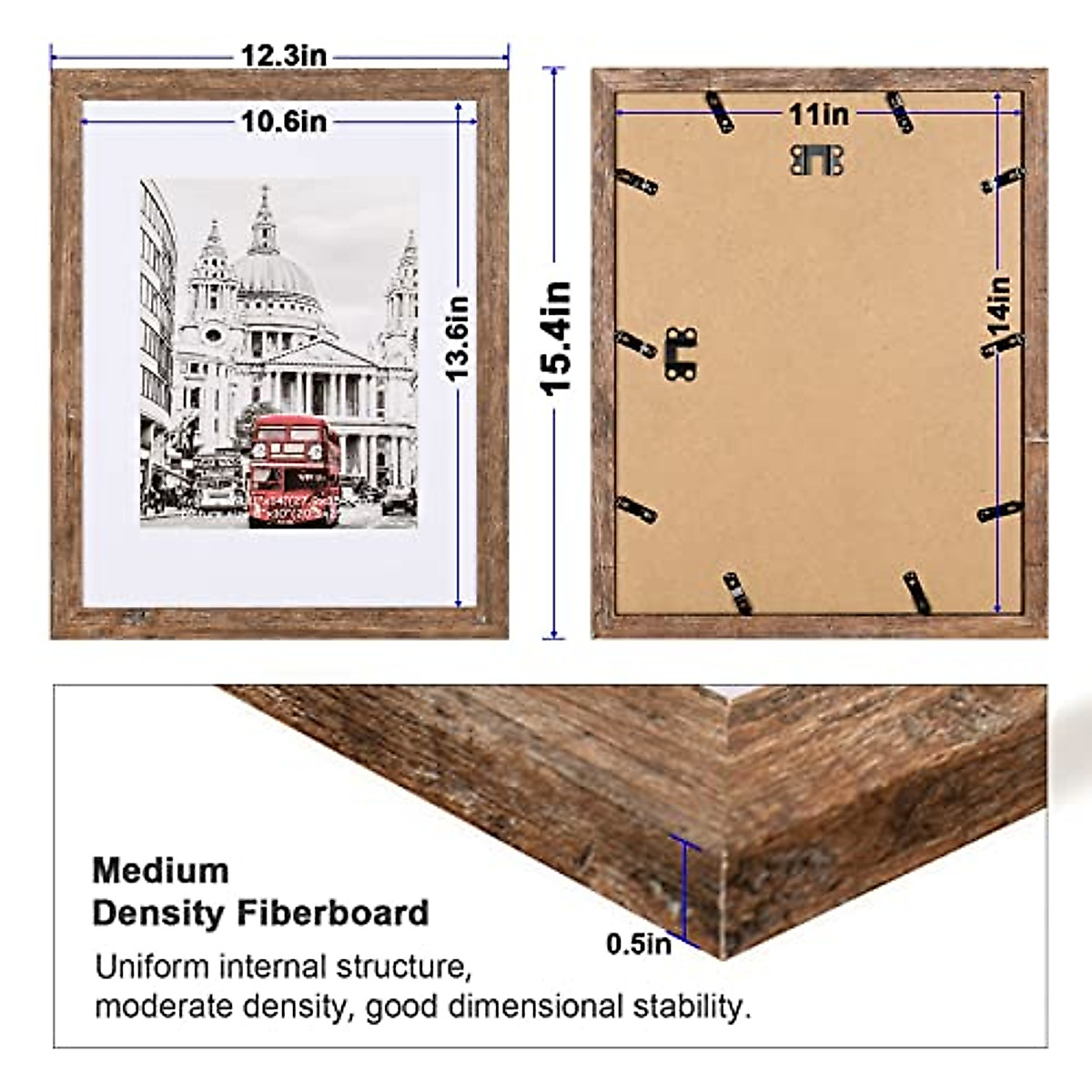 SEEDLING PHOTO FRAME 11x14 Picture Frame Set of 4, Display Pictures 8x10 with Mat or 11x14 Without mat,Wall Rustic Wood Picture Frames 11x14(Rustic Wood)