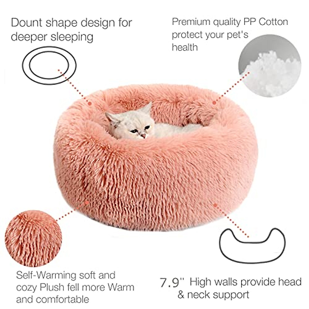 Calming Dog Bed & Cat Bed,Anti-Anxiety Donut Cuddler Dog Bed,Warming Cozy Soft Round Pet Bed for Mini Small Medium Dogs Cats,Fluffy Faux Fur Plush Pet Dog Cat Cushion Bed for Kitty Puppy 20"