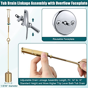 Tub Drain Linkage Assembly, Tub Drain Stopper and Trip Lever Overflow Faceplate Trim Kit with Screws, Bathtub Drain Kit Fit for Trip Lever Bath Tub Waste and Overflow Drain