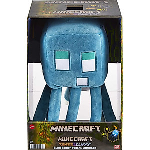Mattel Minecraft Glow Squid Plush Figure with Lights & Sounds, Glow-in-The-Dark Soft Toy Based on Video Game, Collectible Gift for Fans Age 3 Years & Older