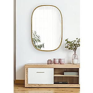 Kate and Laurel Caskill Decorative Mid-Century Modern Rounded Edged Rectangular Frame Wall Mirror in Gold Leaf, 24x35.5 Inches