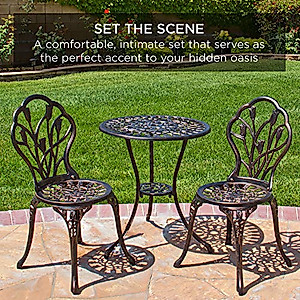 Best Choice Products 3-Piece Outdoor Rust-Resistant Cast Aluminum Patio Bistro Set w/Tulip Design, Antique Finish - Copper