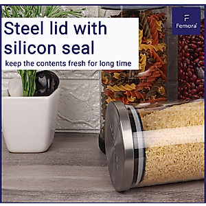 Femora Borosilicate Glass Air-Tight Jar with Silicon Base, 900 ml, Set of 2