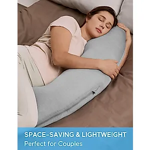 Momcozy Pregnancy Pillows with Cooling Cover, J Shaped Maternity Body Pillow for Pregnancy, Pregnancy Must Haves, Side Sleeper Pillow for Belly Hip Legs Support