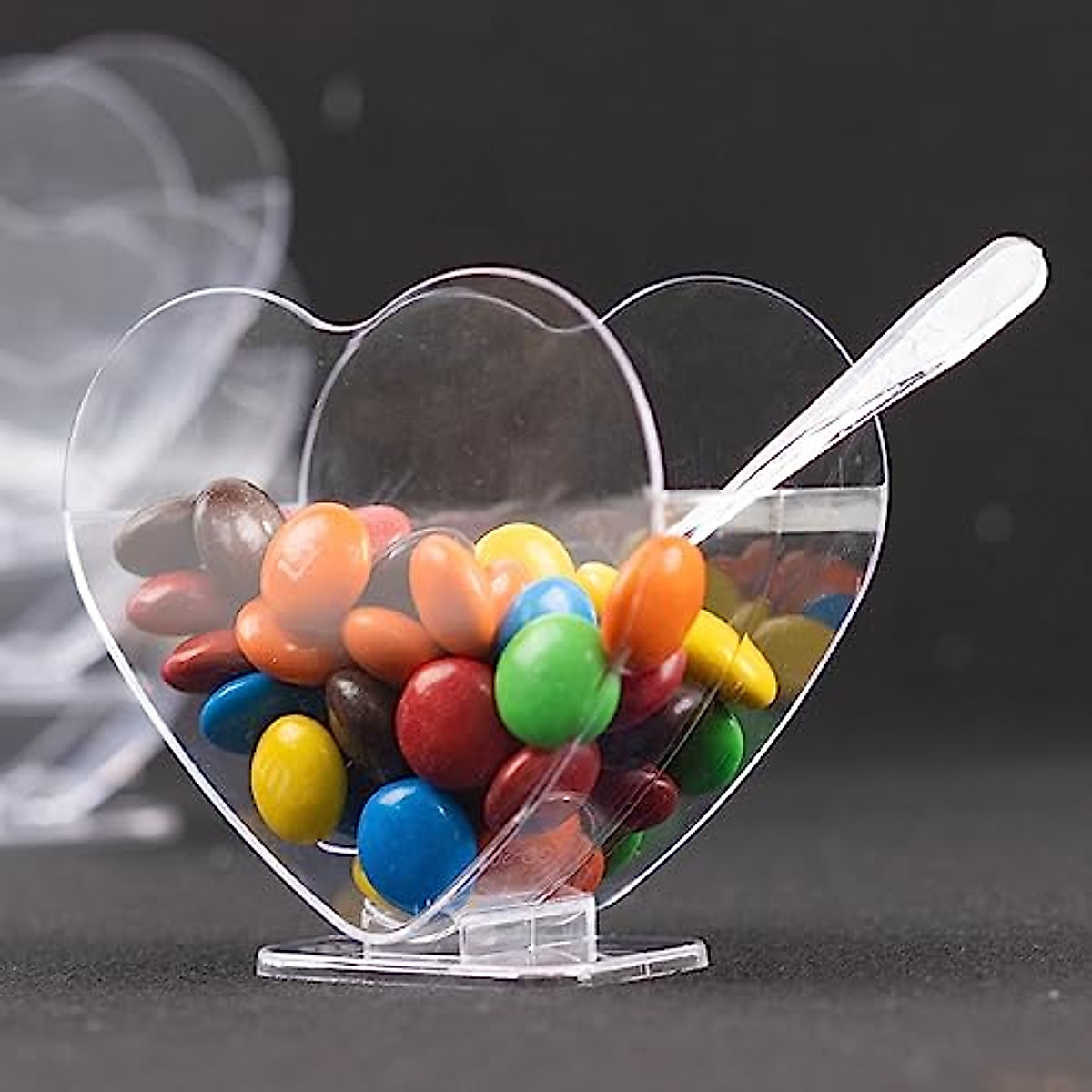 Efavormart 24 Pack | 2oz Mini Clear Plastic Heart-Shaped Dessert Parfait Cups with Spoons, Disposable or Reusable Pudding Snack Bowl Sets