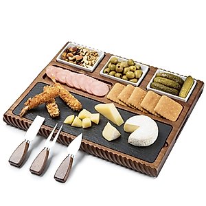 Shanik Cheese Board Set - Premium Black Slate Blade and 3 Stainless Steel Cutlery - Perfect for Serving and Entertaining - Elevate Your Cheese Experience without engraving