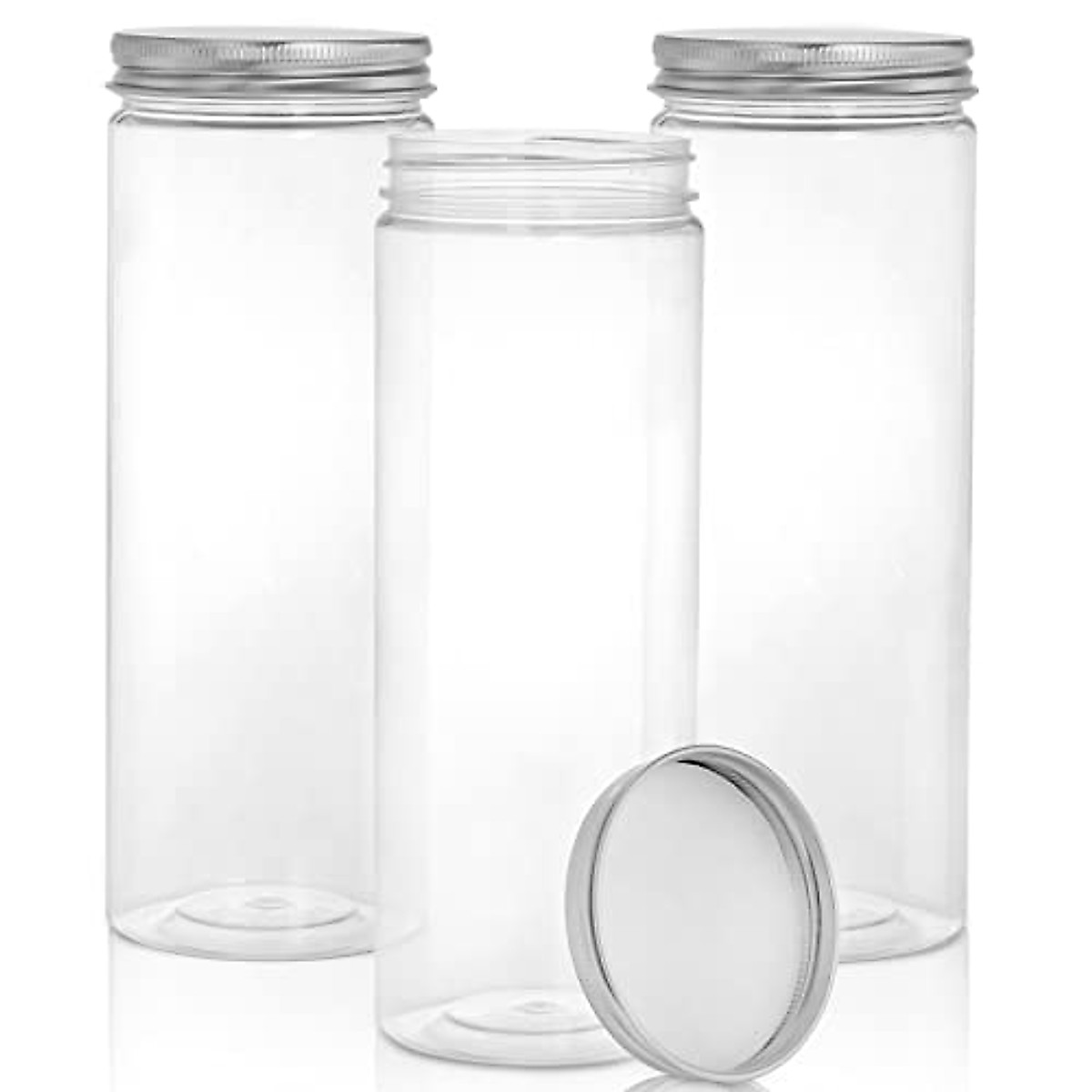 Tebery 16 Pack Plastic Spice Jars Bottles Containers with Lids 17oz Clear Straight Cylinders Plastic Canisters for Food & Home Storage