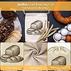 2PCS Linen Bread Bags, 13 x 15" Premium Art Design Natural Linen Bags Reusable Food Storage Bags with 5 Wax Paper for Homemade Artisan Bread, Gift Ideal for Bakers