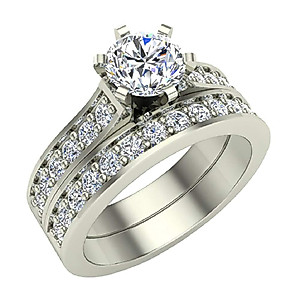 Glitz Design Classic Channel Engagement Ring Set Sparkling Diamond Wedding Set 1.10 ctw 14K White Gold (G, SI) RS 10
