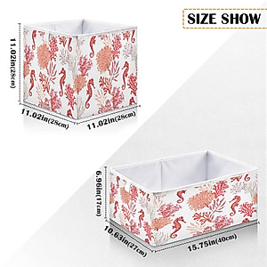 Kigai Coral Seahorse Storage Bins Cube Foldable Storage Baskets Bin Waterproof Home Organizer with Handles Basket for Toy Nursery Blanket Clothes, 11x11x11 Inch
