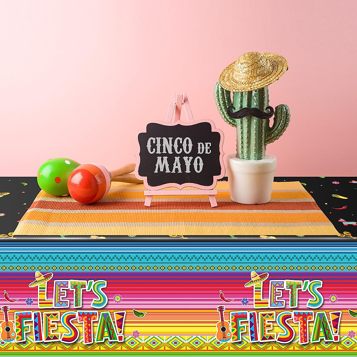 3 Pieces Fiesta Theme Party Tablecloth, Cinco De Mayo Party Table Covers Mexican Serape Table Runner Cloth Fiesta Birthday Party Supplies for Mexican Fiesta Party Wedding Decoration, 108 x 54 Inch