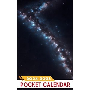 Pocket Calendar 2024 - 2026 With Moon Phase: Three-Year Monthly Planner for Purse , 36 Months from January 2024 to December 2026 | Starry galaxy