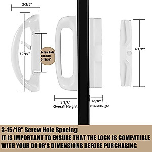 ToPToToo Sliding Glass Door Handle Replacement, Non-Keyed Sliding Patio Door Handle Hardware,Sliding Screen Door Handle Reversible Design for Sliding Door Lock, Fit 3-15/16" Screw Hole Spacing