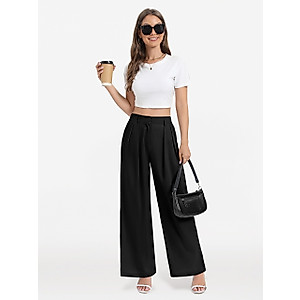 NIeyook Women's Wide Leg Pants Elastic High Waisted Trousers Business Work Casual Pants with Pockets Black
