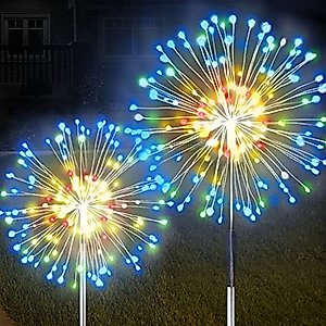 2 Pack Solar Garden Lights, Solar Firework Lights, Dengduoduo Solar Lights Outdoor Waterproof with 2 Lighting Modes, Landscape Light for Walkway, Garden, Patio, Yard, Flowerbed, Parties (Colorful)