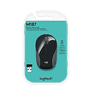 Logitech Wireless Mini Mouse M187 Ultra Portable, 2.4 GHz with USB Receiver, 1000 DPI Optical Tracking, 3-Buttons, PC / Mac / Laptop - Black