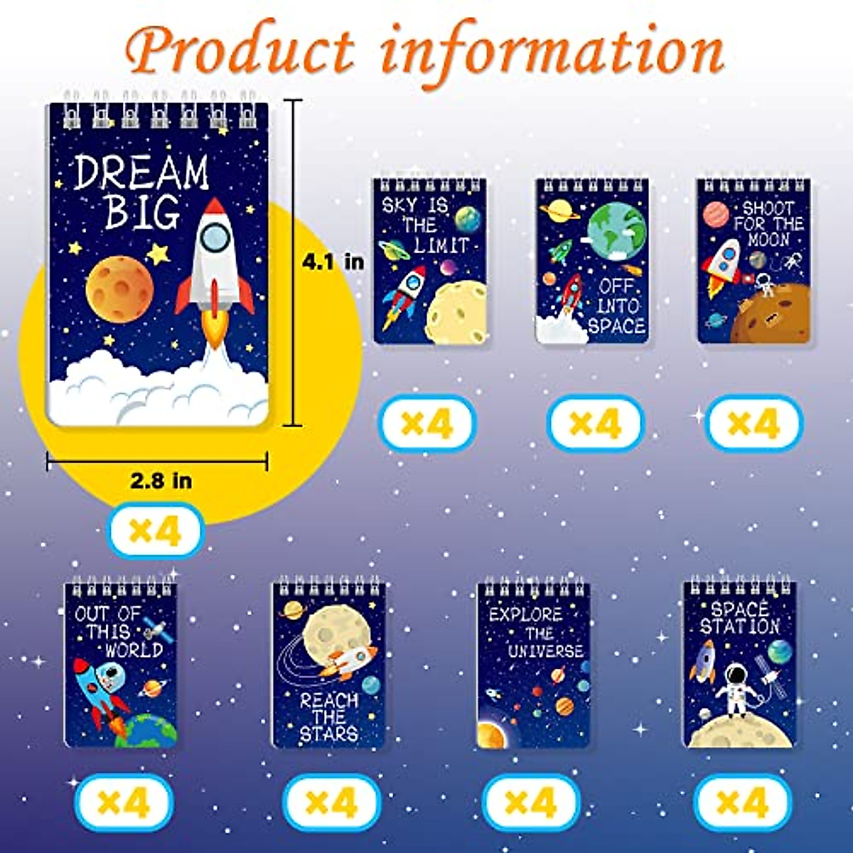 Outer Space Mini Notebook 32 Pack Kids Space Party Favor Galaxy Goodie Bags Solar System Science Astronaut Rocket Planet Small Spiral Pocket Notepads for Boys Girls Space Theme Birthday Party Supplies