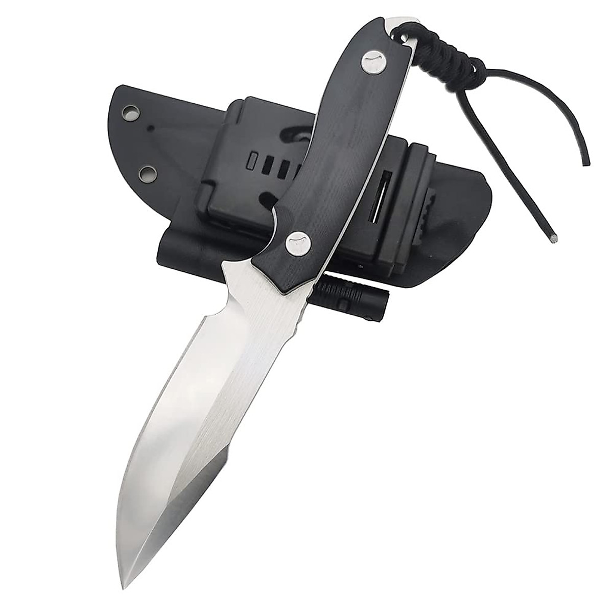 PUWANGDA Fixed Blade Survival Knife 9.25" Full Tang Camping Knife, with G10 Handle, with Fire Starter and Kydex Sheath, with Sheath Horizontal & Vertical, for Outdoor, Fishing