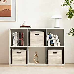 UBBCARE Set of 3 Woven Storage Baskets for Organizing, 11 in x 11 in x 11 in Cotton Rope Baskets for Shelves, Decorative Cube Storage Bins with Metal Handles for Living Room, Beige