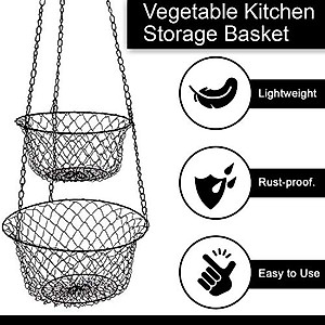 MALMO 3-Tier Wire Fruit Hanging Basket, Vegetable Kitchen Storage Basket, Iron Wire Black