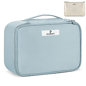 Pocmimut Makeup Cosmetic Bag for Women Cosmetic Travel Makeup Large Toiletry Bag for Girls Make Up Brush Bags Reusable Toiletry Bag(Blue)