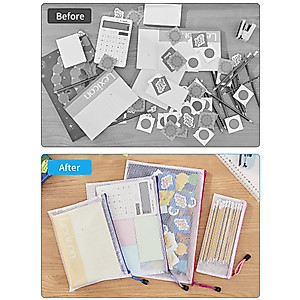 JARLINK 18 Pack 8 Sizes Zipper Mesh Pouch, Waterproof Zipper File Bags Document Pouch Multipurpose Travel Bags for Office Supplies Cosmetics Travel Accessories