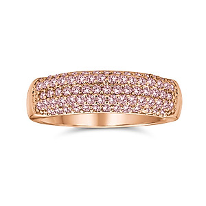 Personalized Micro Pave AAA Pink Cubic Zirconia Cocktail Anniversary CZ Pave Anniversary Statement 1/2 Eternity Wedding Band Ring For Women Rose Gold Plated .925 Sterling Silver Custom Engraved