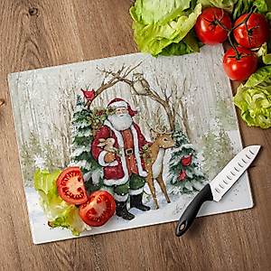 CounterArt Winter Forest Santa 3mm Heat Tolerant Tempered Glass Cutting Board 15” x 12” Manufactured in the USA Dishwasher Safe