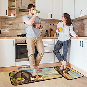 ZOEO Kitchen Mats Set of 2 Red Wine Farmhouse Grape Floor Rug Memory Foam Shower Runner Absorbent Non Slip Light for Home Hotel Door Laundry Thick Soft Washable