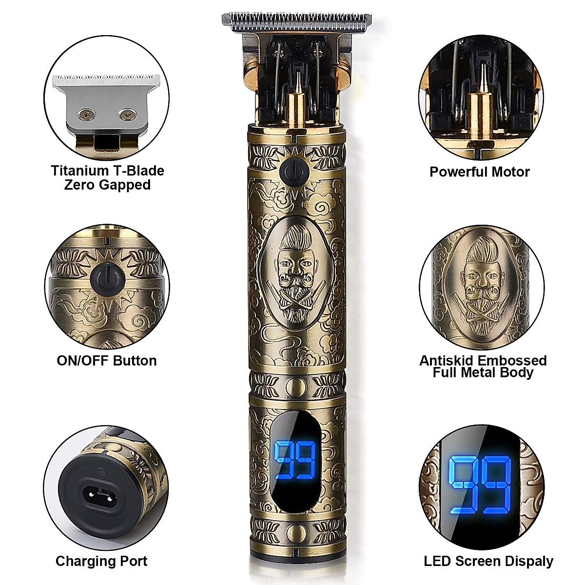 ROCKUBOT Professional Cordless Hair Clippers for Men,Hair Trimmer for Men Professional,Beard Trimmer for Men Zero Gapped Trimmers T Blade Trimmer Hair Cutting Kit Rechargeable LED Display