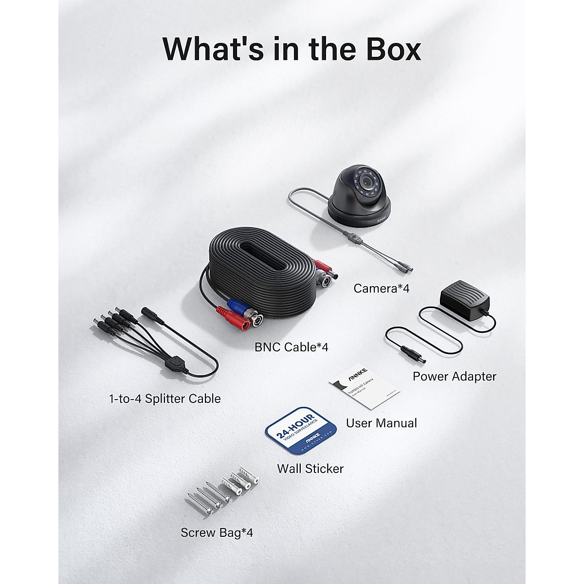 ANNKE 4-Packed HD-TVI 1080P Home Security Surveillance Cameras, 1080P Day Night Vision, IP66 Weatherproof Housing