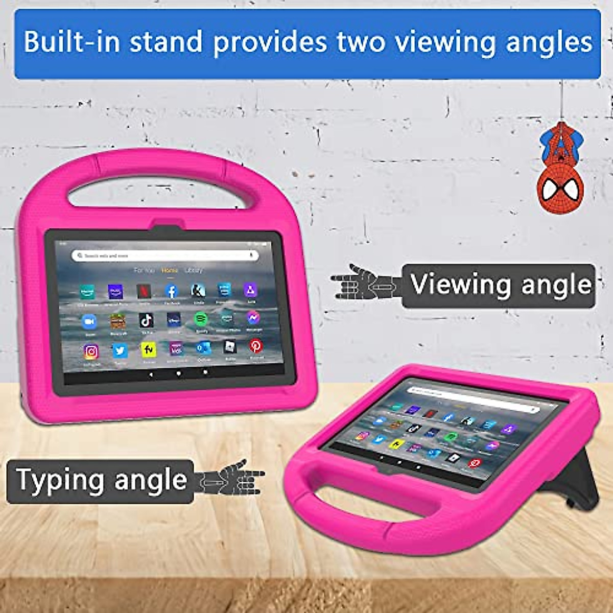All-New Fire 7 Tablet Case (12th Generation, 2022 Release) - DICEKOO Lightweight Shockproof Kid-Friendly Cover with Handle & Kickstand for Kindle Fire 7 Kids Tablet - Pink