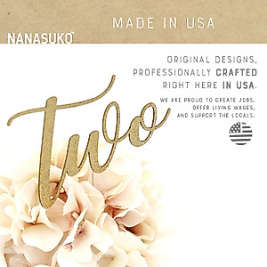 NANASUKO 2nd Birthday Cake Topper - Two - Double Sided Gold Glitter - Premium Quality Made in USA