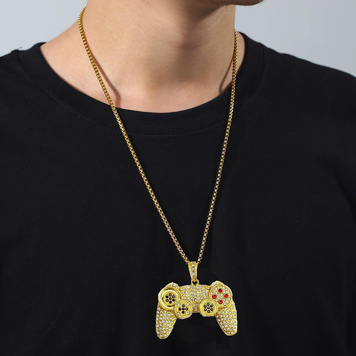 Jemant Video Game Controller Necklace For Men Women Iced Out Pendant Bling Hip Hop Cool Punk Gold Plated Game Console Handle Necklace Friendship Gift