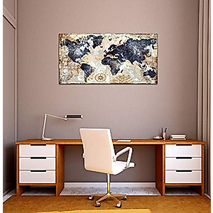 World Map Wall Art Framed Art Print Picture Wall Art Decor Home Interior - Map Picture for Office Wall Decor Canvas Artwork 20x40inch Ready to Hang